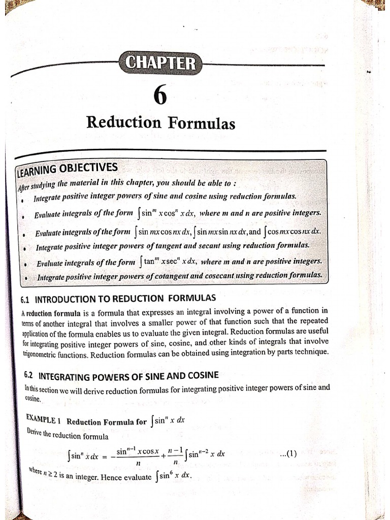 Calculus Reduction Formulas Pdf