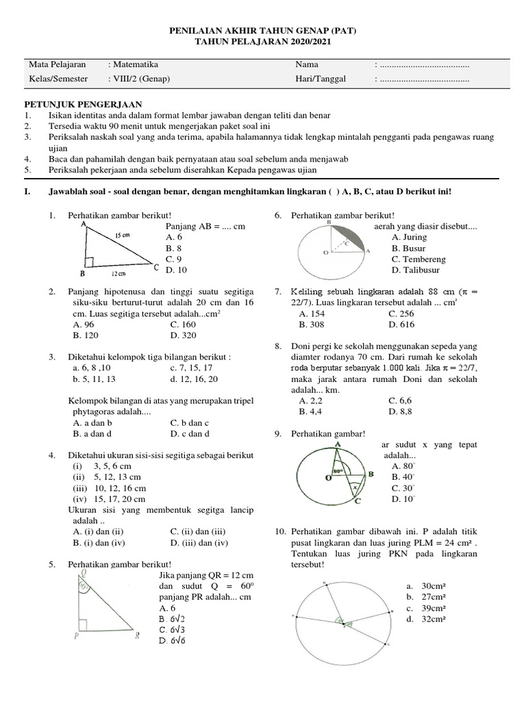 Soal Pat MTK Kelas 8 | PDF