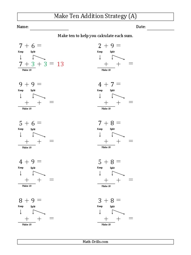 Make Ten Addition Strategy Worksheets | PDF