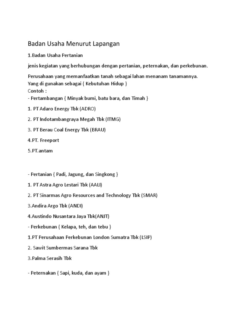 Contoh Badan Usaha | PDF