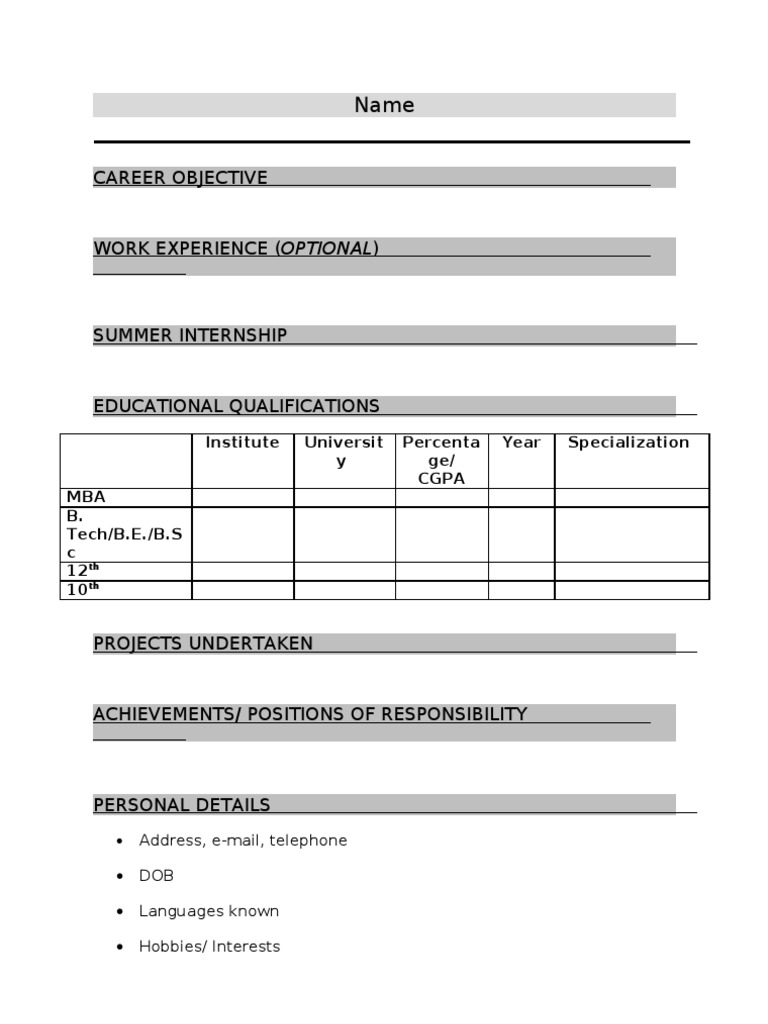 Curriculum Vitae Draft Pdf
