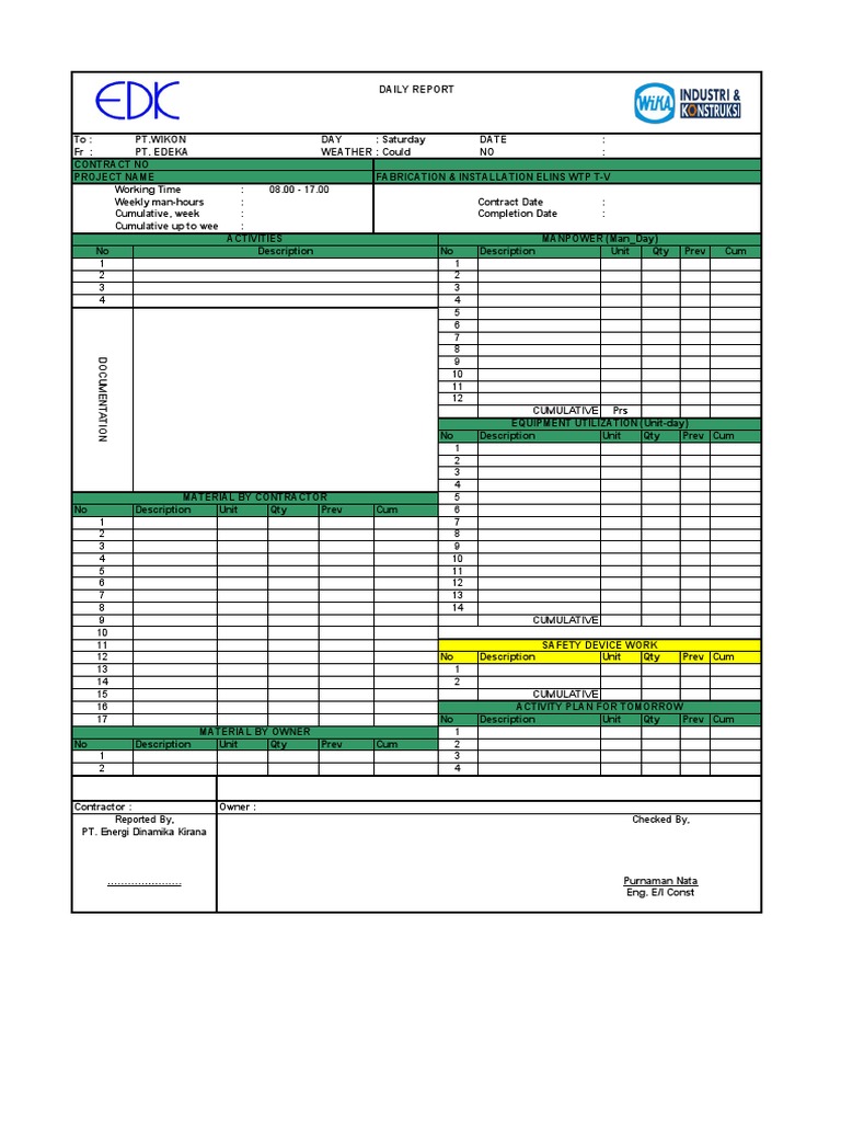 Contoh Daily Report Site | PDF