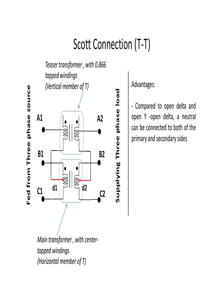 Scott Connection (T T) : Teaser Transformer, With 0.866 Tapped Windings ...