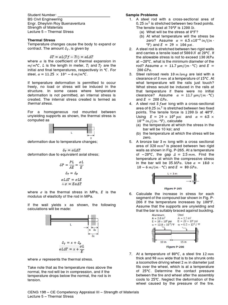 Sample Problems: Thermal Stress | PDF | Stress (Mechanics ...