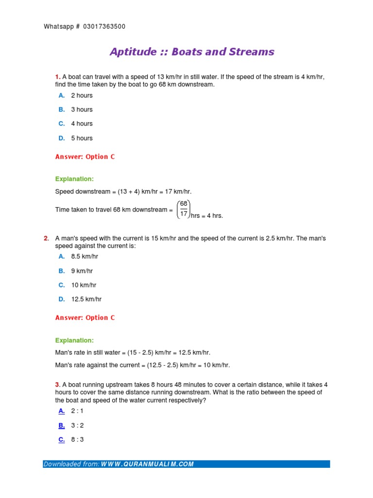Aptitude.... Boats and Streams | PDF | Speed | Theory Of Relativity