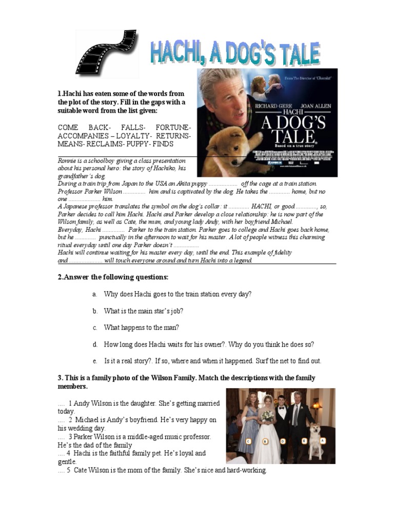 1.hachi Has Eaten Some of The Words From The Plot of The Story. Fill in ...