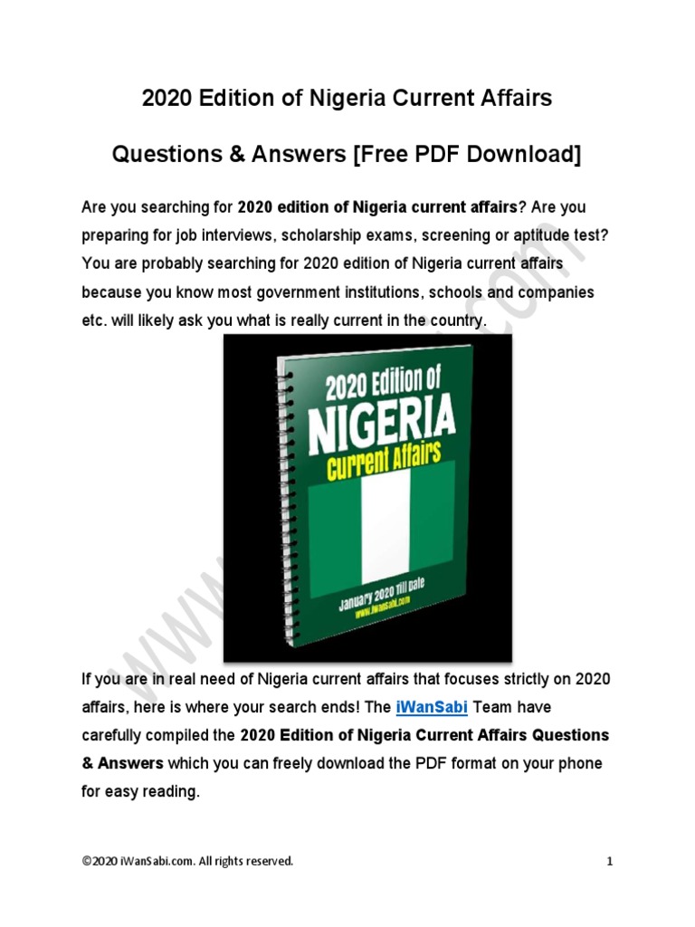 2020 Edition of Nigeria Current Affairs Questions & Answers (Free PDF ...