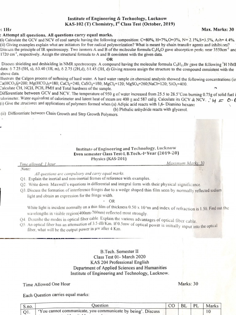 Btech First Year Papers Pdf