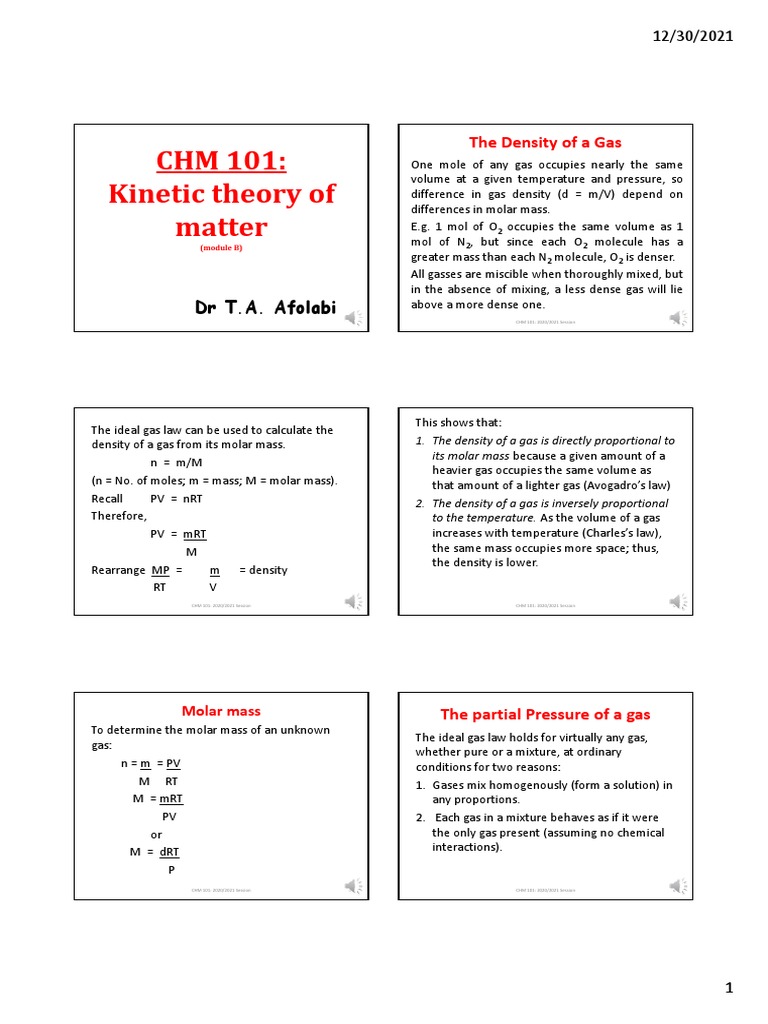 CHM 101 - Kinetic Theory 2021 Module B Students | PDF | Gases | Mole (Unit)