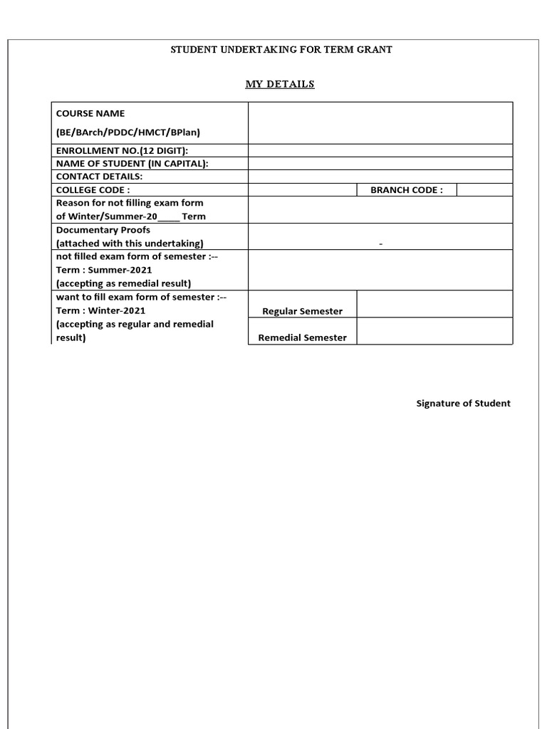 Student Undertaking | PDF