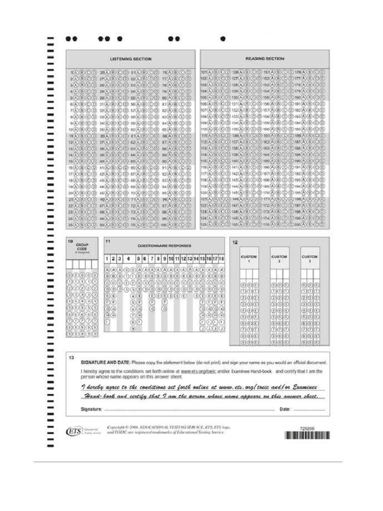 Toeic Answer Sheet | PDF