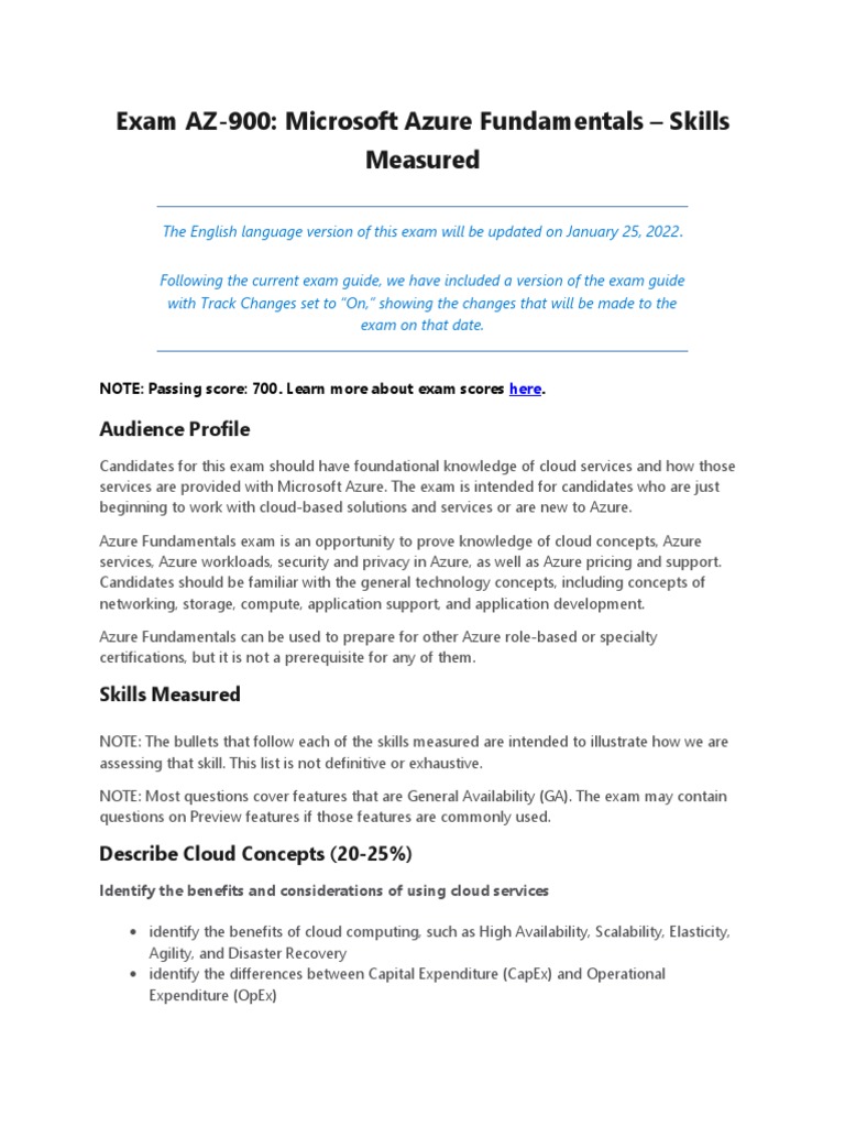 Exam Az 900 Microsoft Azure Fundamentals Skills Measured | PDF | Cloud ...