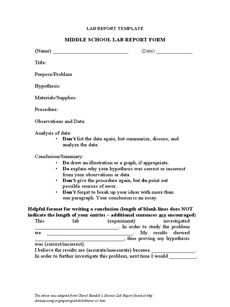 Middle School Lab Report Form | PDF