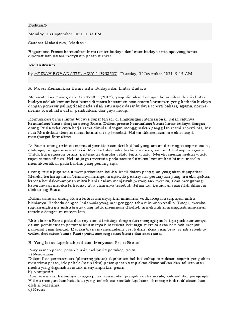 Diskusi 3 Komunikasi Bisnis (EKMA4159) | PDF | Karier & Perkembangan