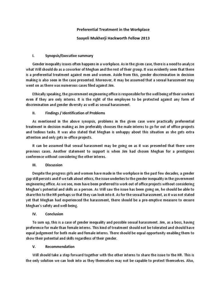 Preferential Treatment in The Workplace | PDF | Sexual Harassment ...