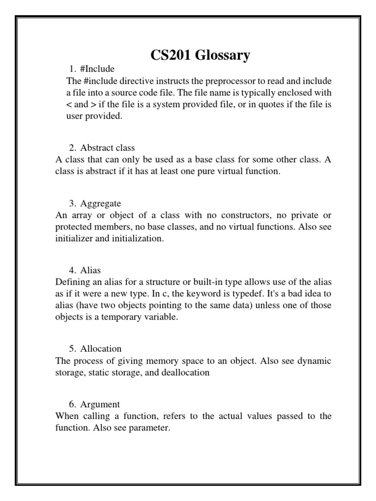 Cs201 Glossary | PDF | C++ | Subroutine