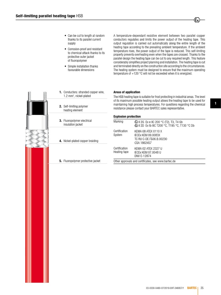 Self-Limiting Parallel Heating Tape HSB: Areas of Application 1 ...