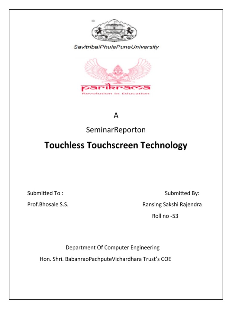 Touchless Touchscreen Technology: A Seminarreporton | PDF | Touchscreen | Computer Engineering