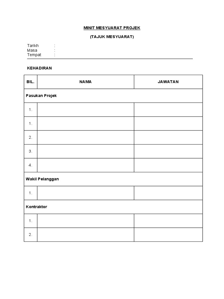 Format Minit Mesyuarat Projek | PDF
