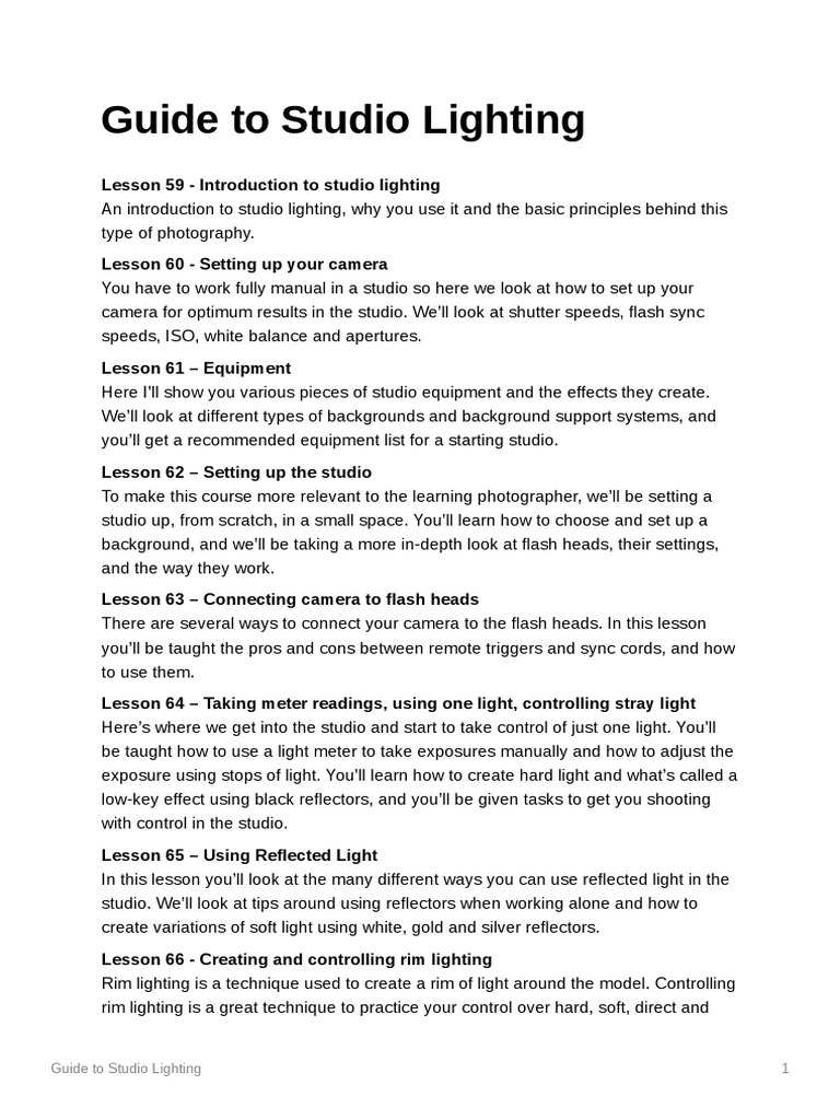 Guide To Studio Lighting | PDF | Flash (Photography) | Camera