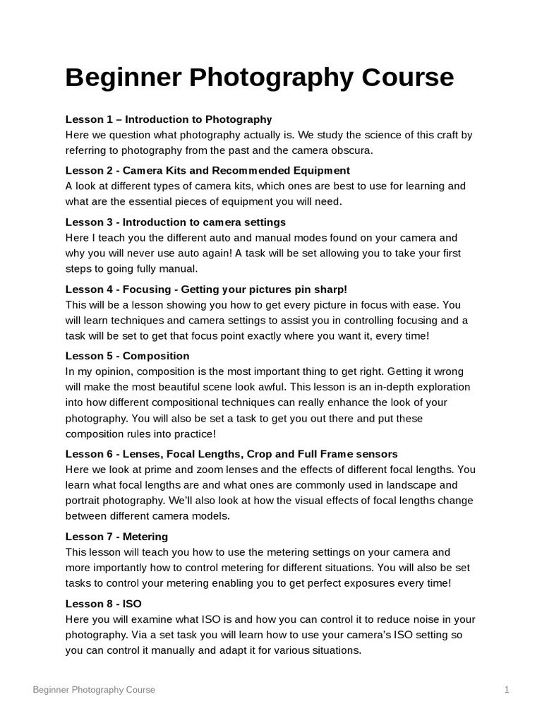 Beginner Photography Course Overview | PDF | Exposure (Photography ...
