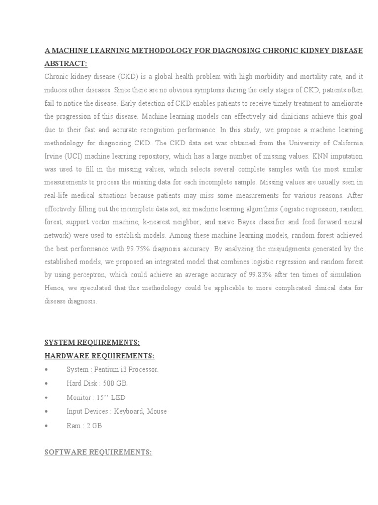 A Machine Learning Methodology For Diagnosing Chronic Kidney Disease | PDF