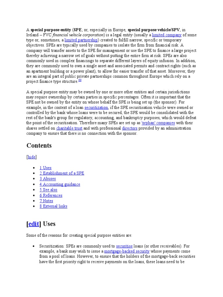 A Special Purpose Entity | PDF | Business | Corporations