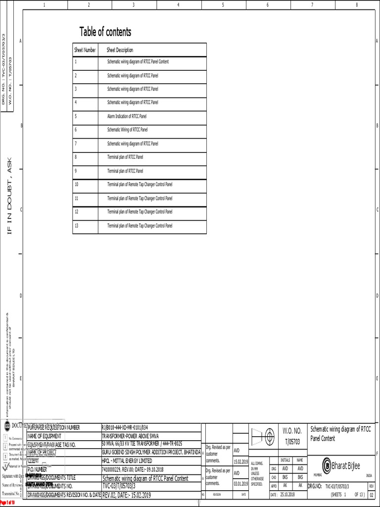 Bharat Bijlee: Schematic Wiring Diagram of RTCC Panel Content T/05703 ...