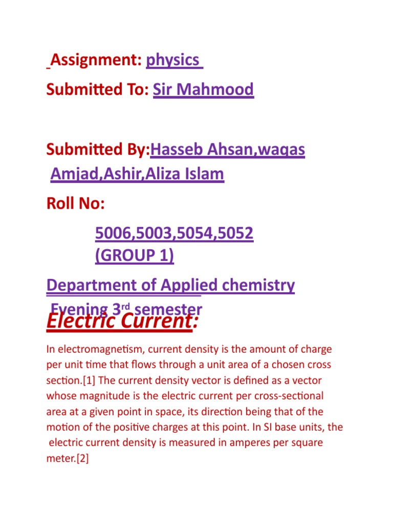 Electric Current:: Assignment: Submitted To | PDF | Electric Current ...