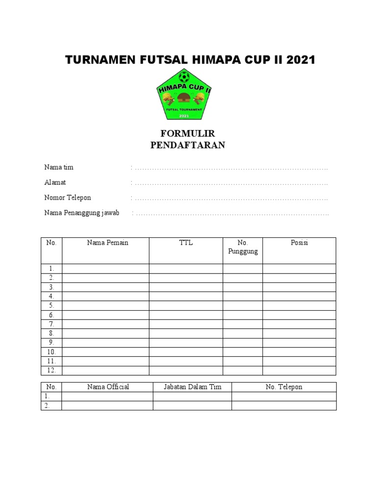 Formulir Turnamen Futsal HIMAPA Cup II-1 | PDF