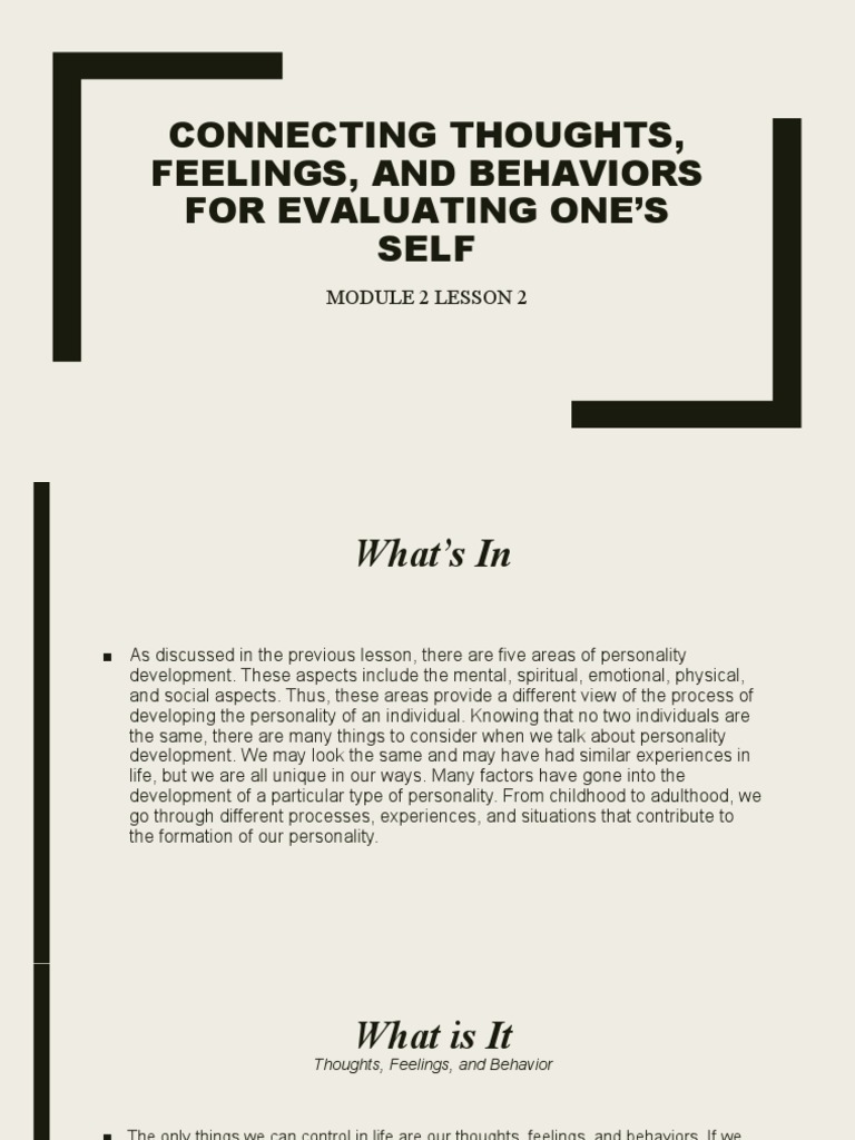MODULE 2 - LESSON 2 Connecting Thoughts, Feelings, and Behaviors | PDF ...