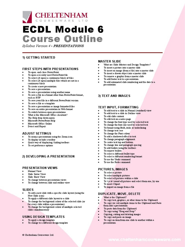 Ecdl V4 Mod6 Outline | PDF | Microsoft Power Point | Microsoft Office