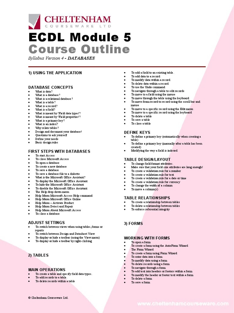 Ecdl V4 Mod5 Outline | PDF | Databases | Microsoft Access