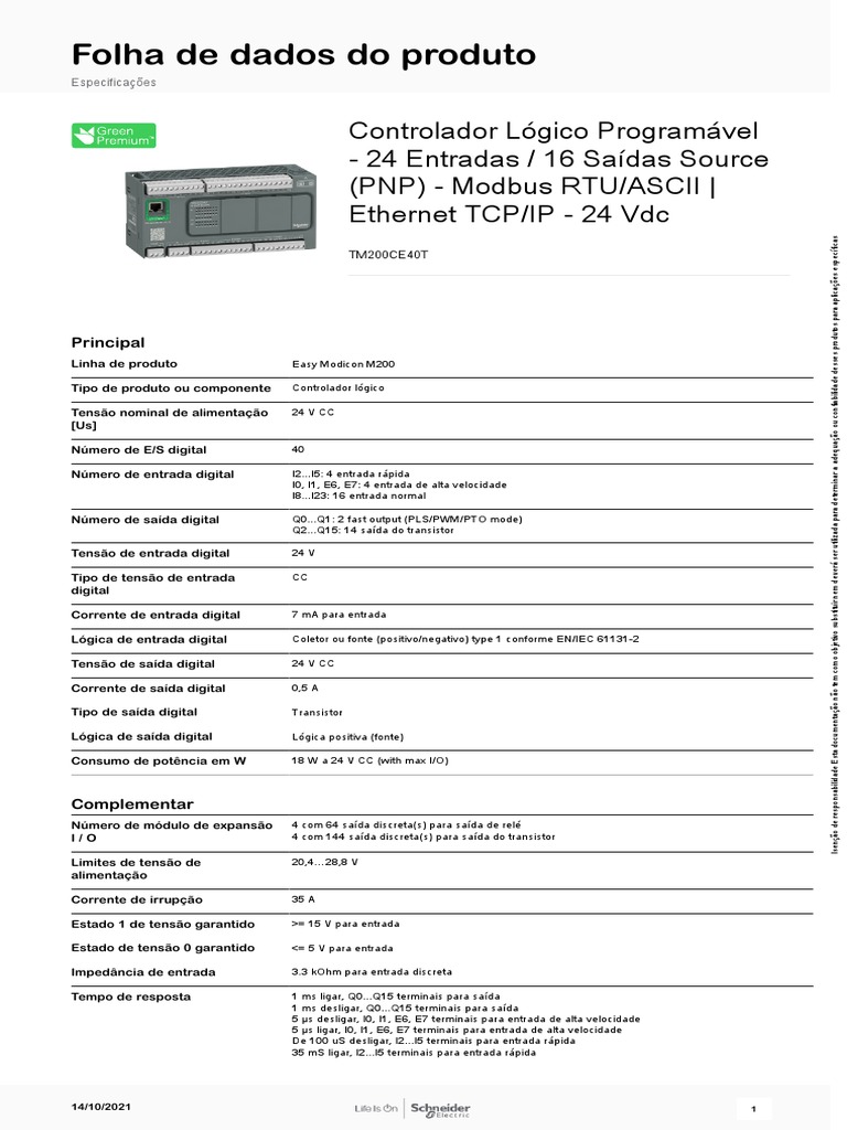 Modicon Easy M200 - TM200CE40T | PDF | Protocolo de controle de ...