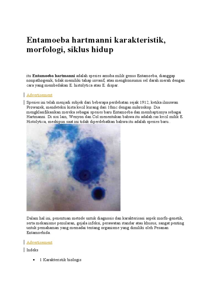 Karakteristik Entamoeba hartmanni | PDF