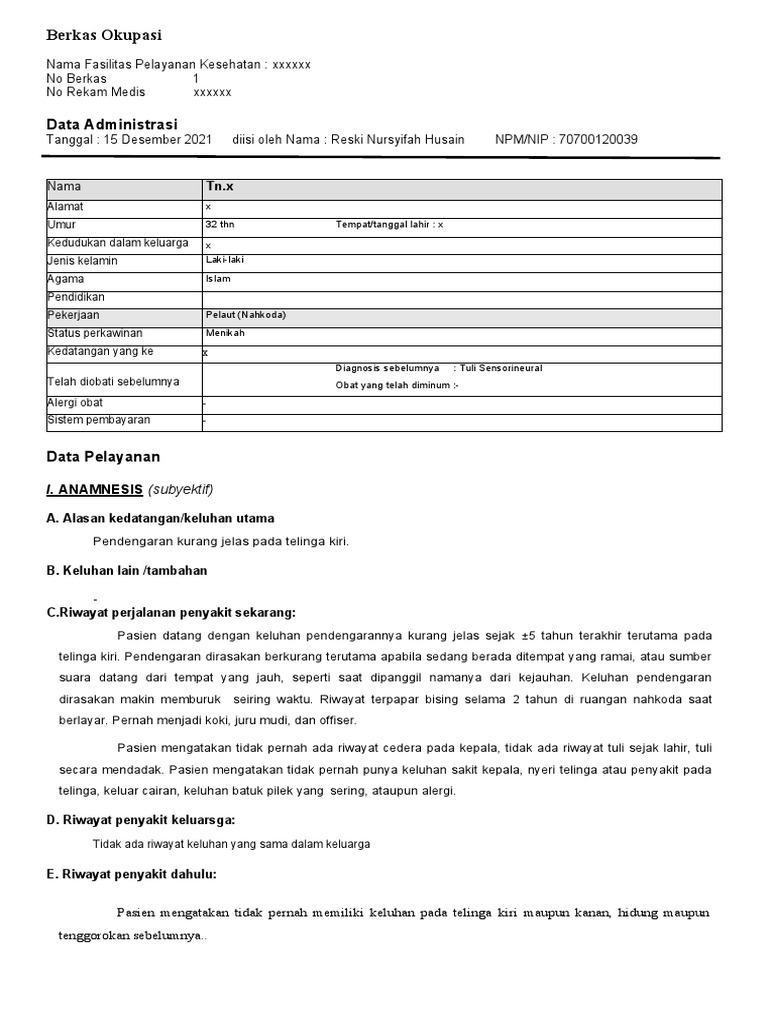 STATUS PAK Tuli Sensorineural Sinistra | PDF