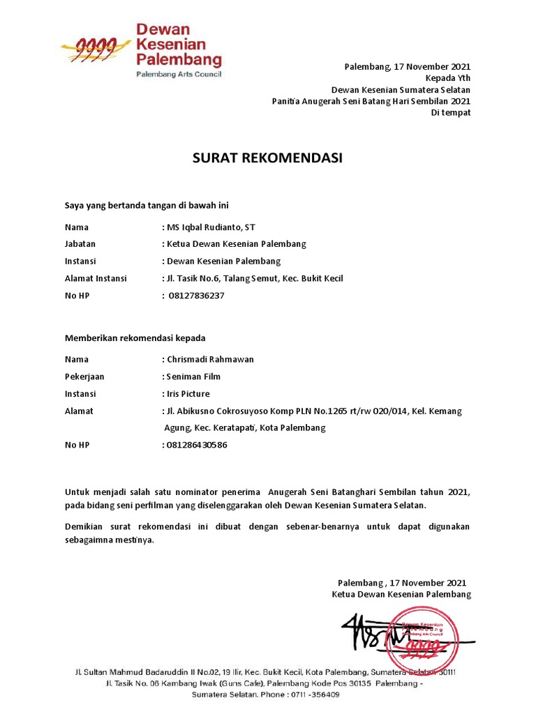TDD Dan CAp Surat Rekomendasi DKP Untuk - Chris | PDF