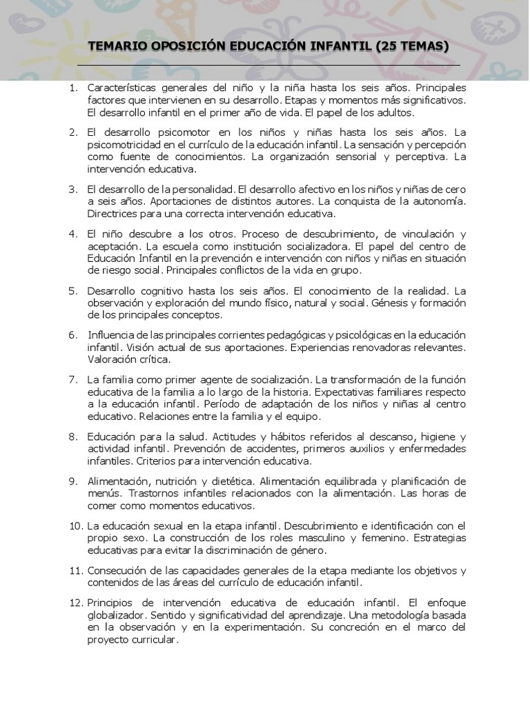 Temario Oposiciones Educación Infantil | Descargar gratis PDF | Educación de la primera infancia ...