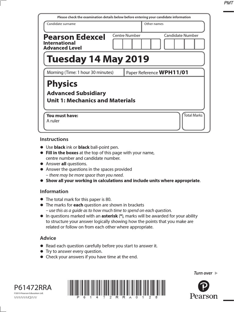 June 2019 (IAL) QP - Unit 1 Edexcel Physics A-Level | Download Free PDF | Deformation ...