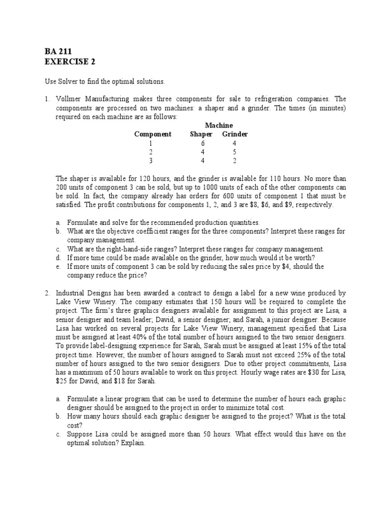 BA 211 Exercise 2: Machine Component Shaper Grinder | PDF | Linear ...