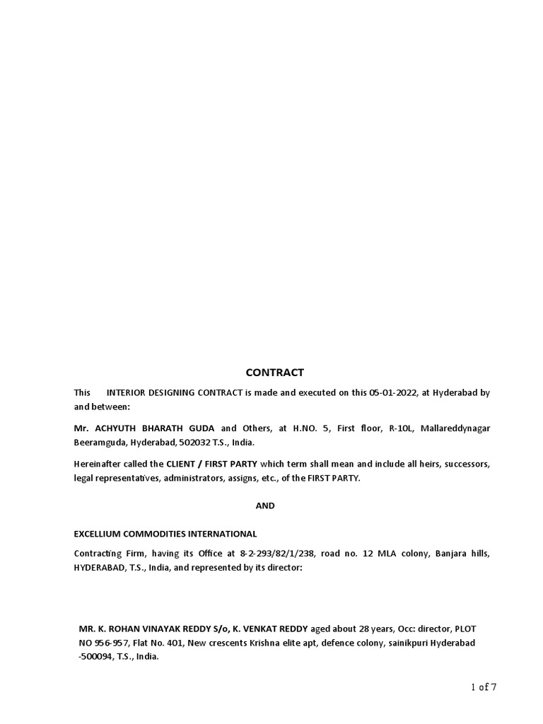 Interior Designing Agreement | PDF | Business Law | Private Law