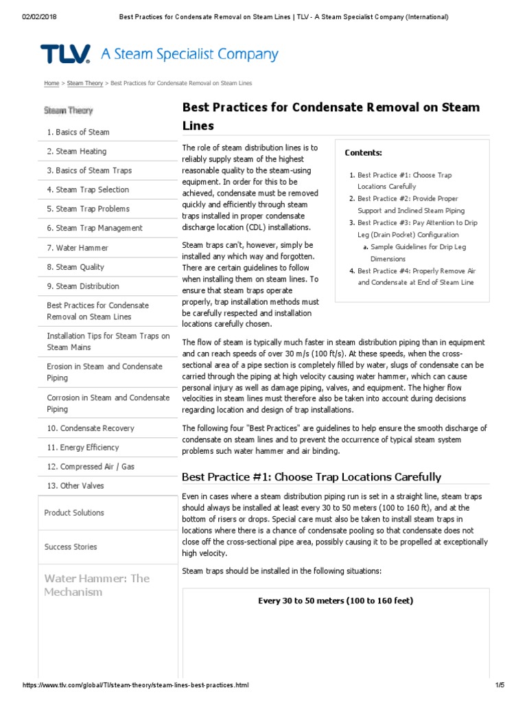 Best Practices For Condensate Removal On Steam Lines - TLV - A Steam ...