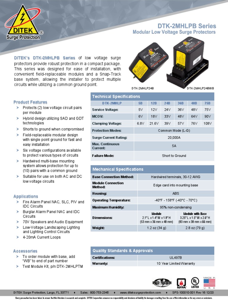 DITEK's DTK-2MHLPB Series: Technical Specifications | PDF | Physical ...