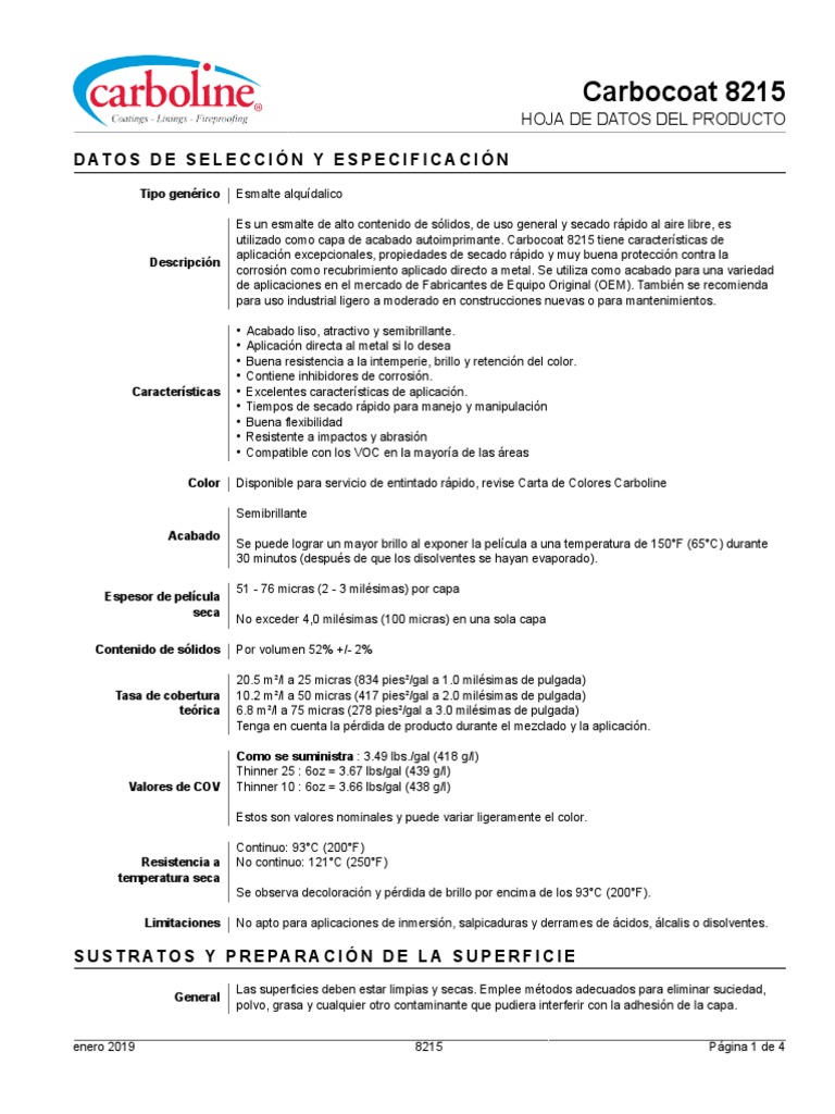 Carbocoat 8215 PDS | PDF | Química | Materiales