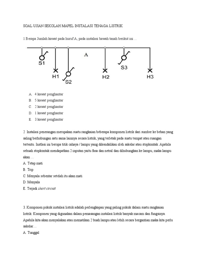 Soal Ujian Sekolah Mapel Instalasi Tenaga Listrik | PDF