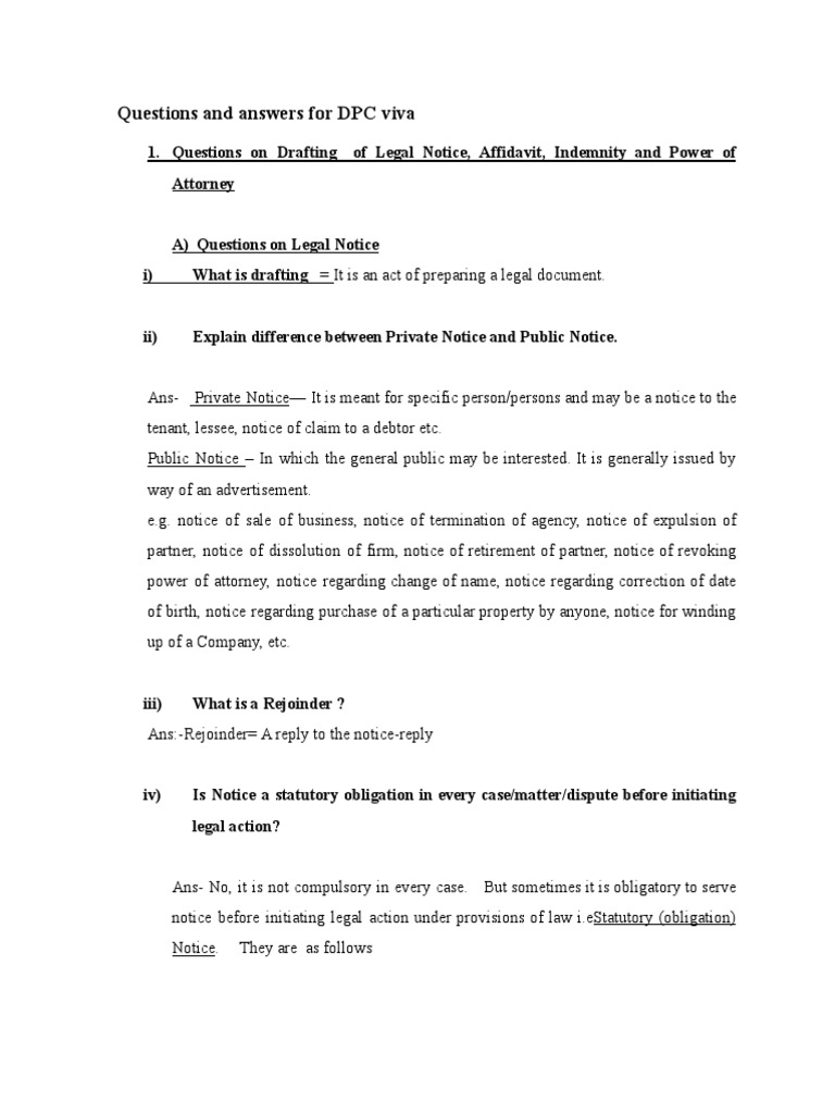 Questions and Answers For DPC Viva | PDF | Power Of Attorney | Lawsuit