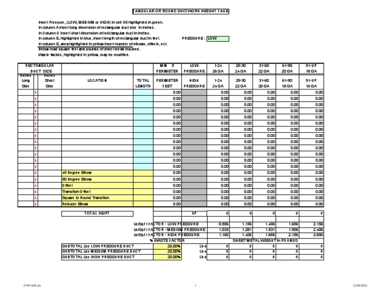 HVAC Duct Takeoff | PDF | Duct (Flow) | Pound (Mass)