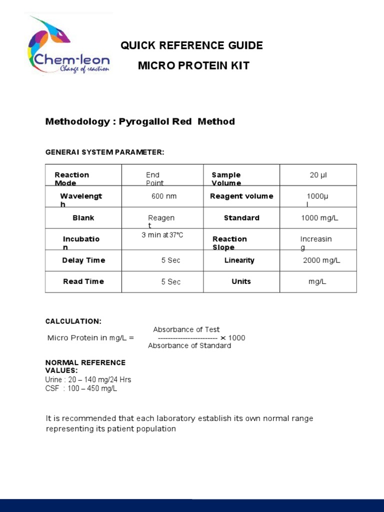 Quick Reference Guide Micro Protein Kit: Methodology: Pyrogallol Red ...