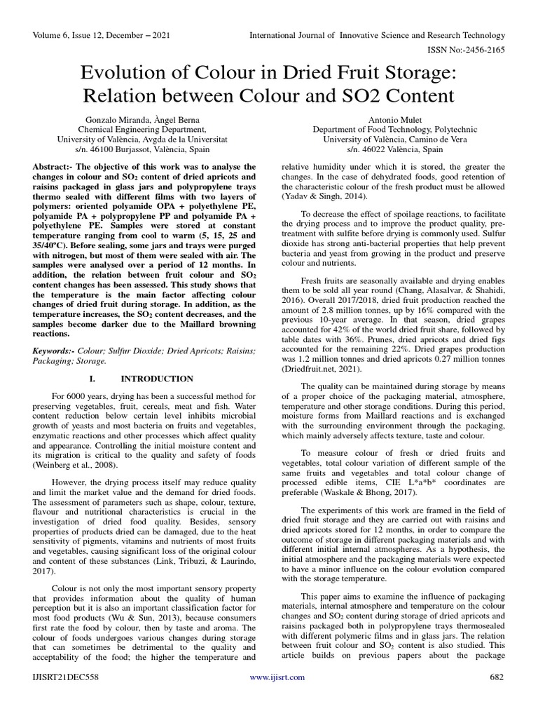 Evolution of Colour in Dried Fruit Storage Relation Between Colour and ...