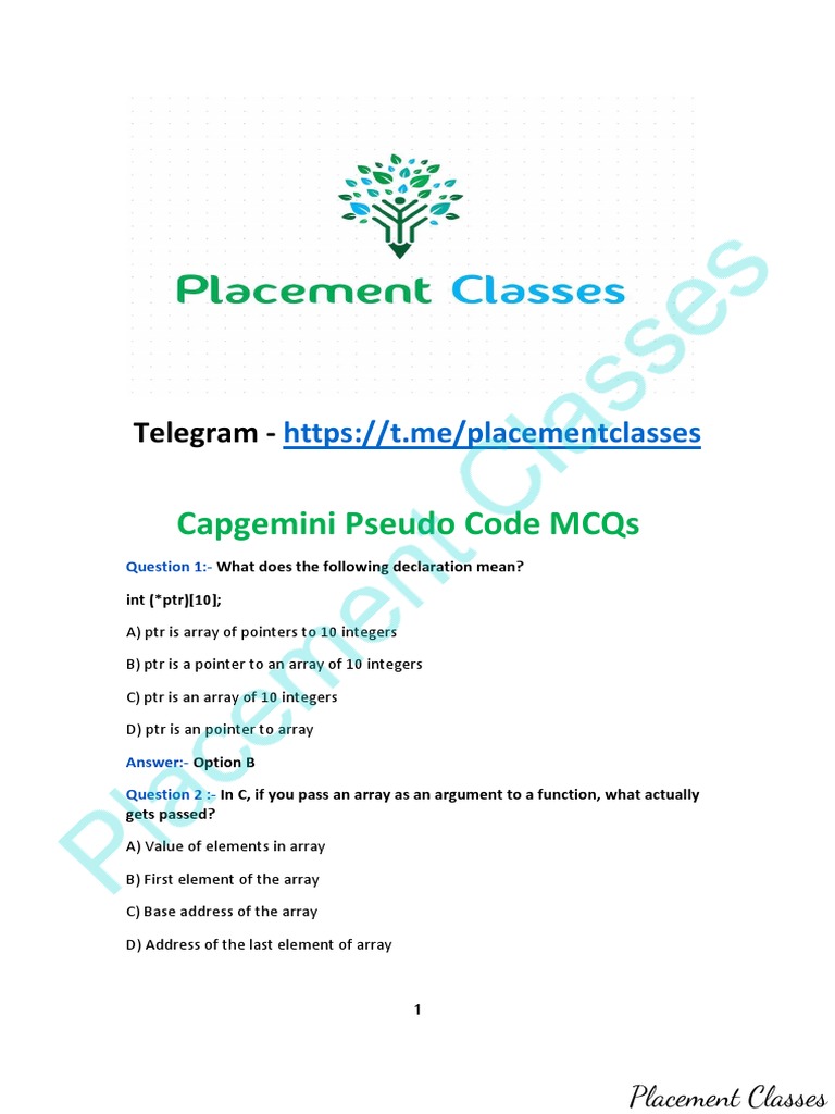 Capgemini 3 Pseudo Question PlacementClasses | PDF | Pointer (Computer Programming) | Parameter ...